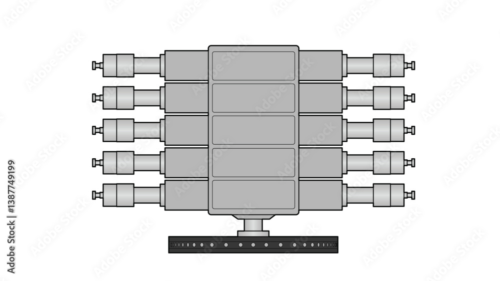 Line drawing showing a hyper reciprocating compressor with 5 throws, 10 ...