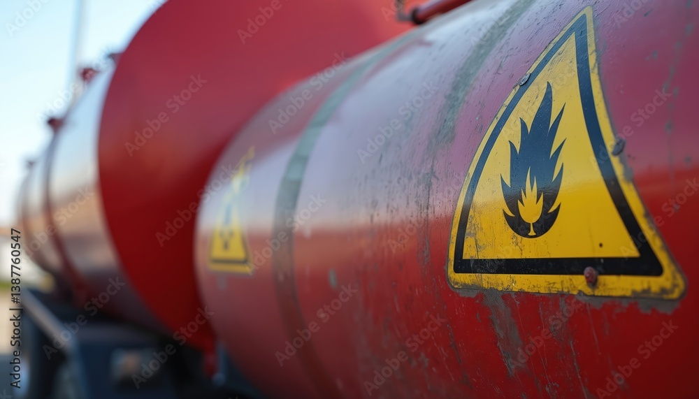 Tank truck with high temperature liquid hazard and flammable materials ...