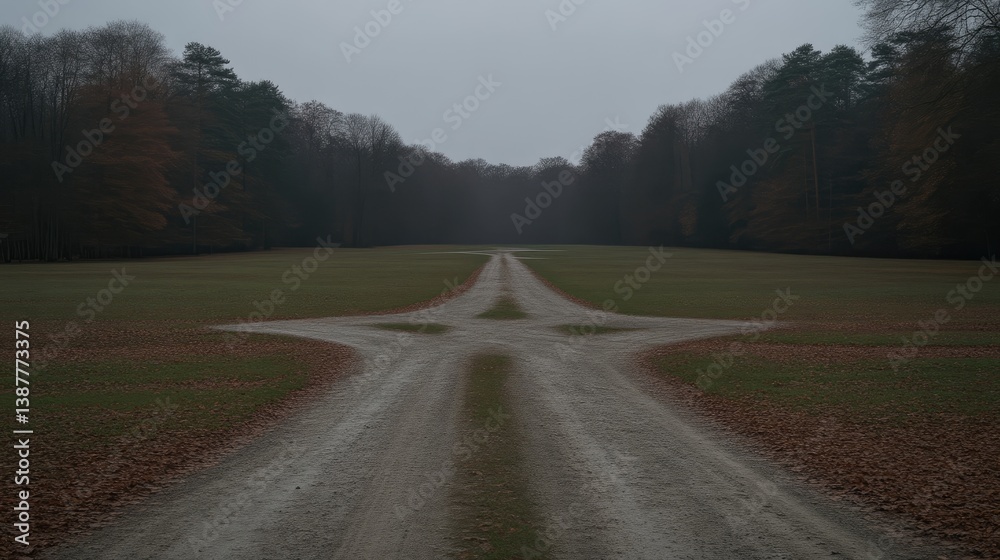 Empty country road forks into three paths Stock Illustration | Adobe Stock