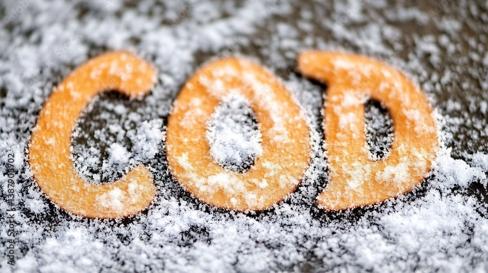 Cod fish cookies with winter scene. Stock Photo | Adobe Stock