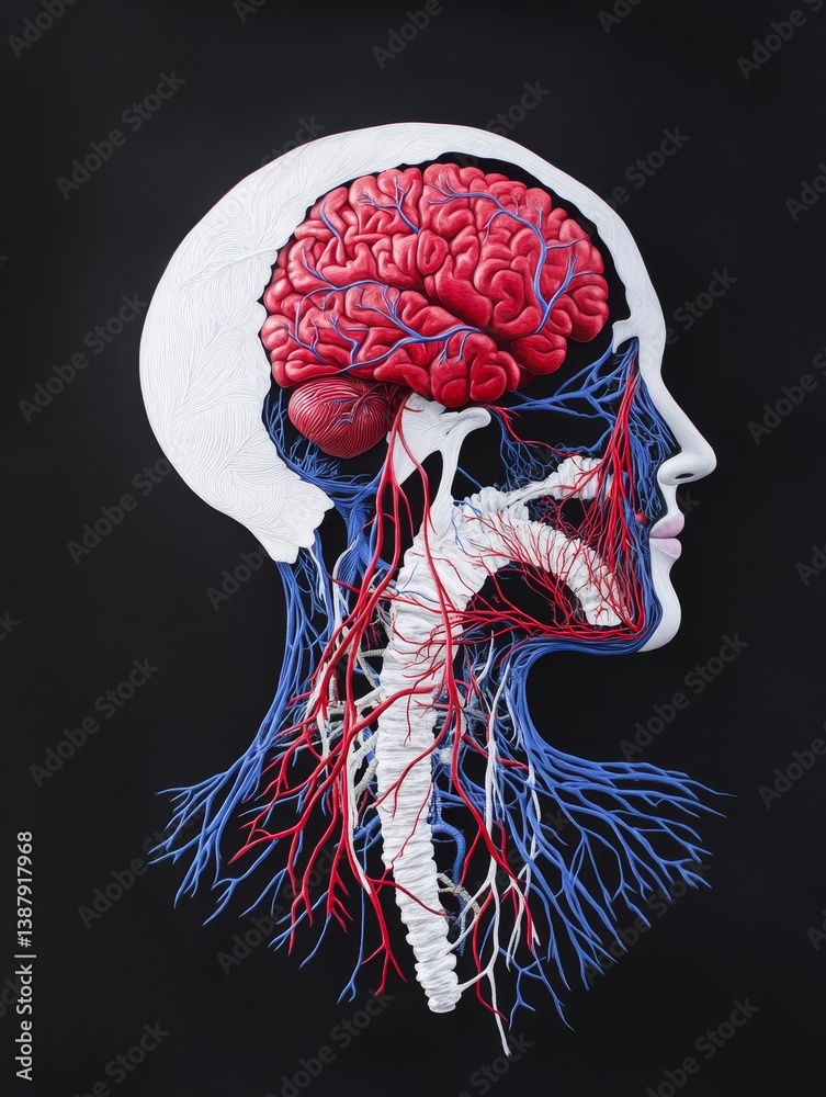 Human Head Anatomy Vascular System - Detailed anatomical illustration ...