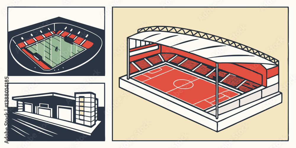 Isometric Cartoon Vector Stadiums & Building Illustration: Sporting ...