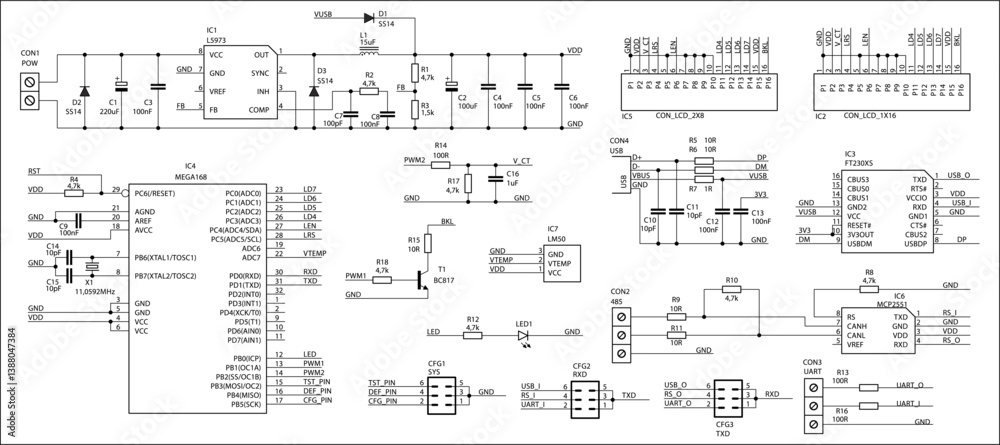 Schematic diagram of electronic device. Vector technical drawing electrical circuit with ...