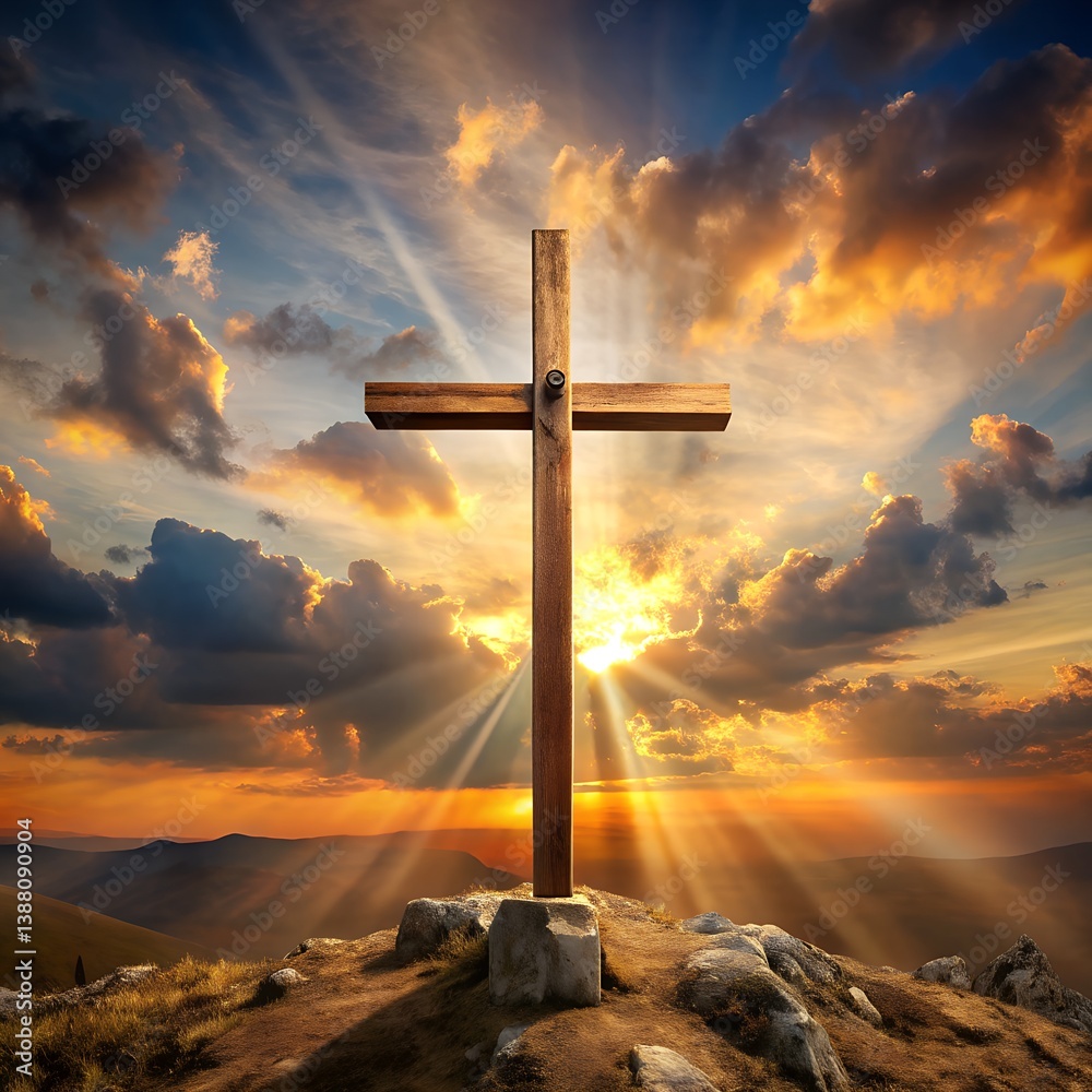 Стоковое фото «Calvary cross. Wooden cross of the crucifixion of Jesus ...
