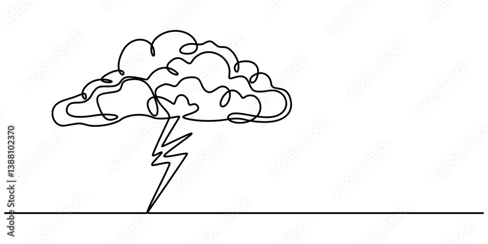 Continuous one line drawing of thundercloud and lightning symbol ...