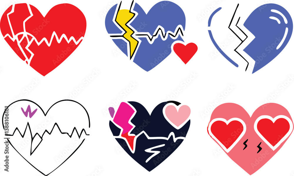 Vektor Broken and Beating Heart Icon Set – Black and White Vector ...