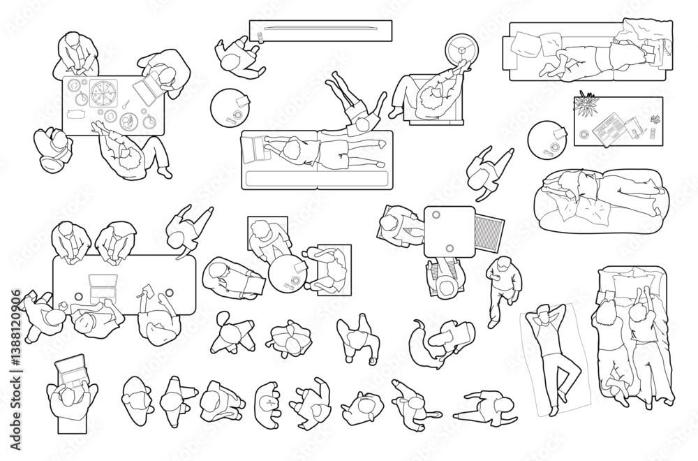 Architectural Drawings, people plan vector in park out door ...