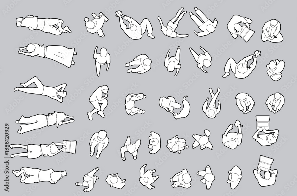 Architectural Drawings, people plan vector in park out door ...