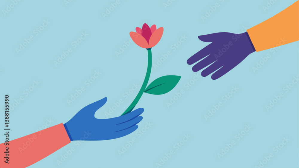 Helping Hands Two hands helping each other one offering a flower to the ...