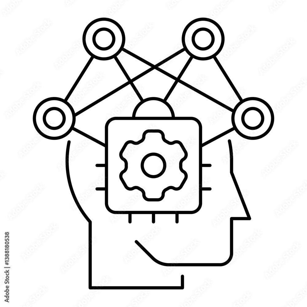 Vektor Neural Network Engine Symbol. Deep Learning Architecture, Cognitive Intelligence Mapping ...