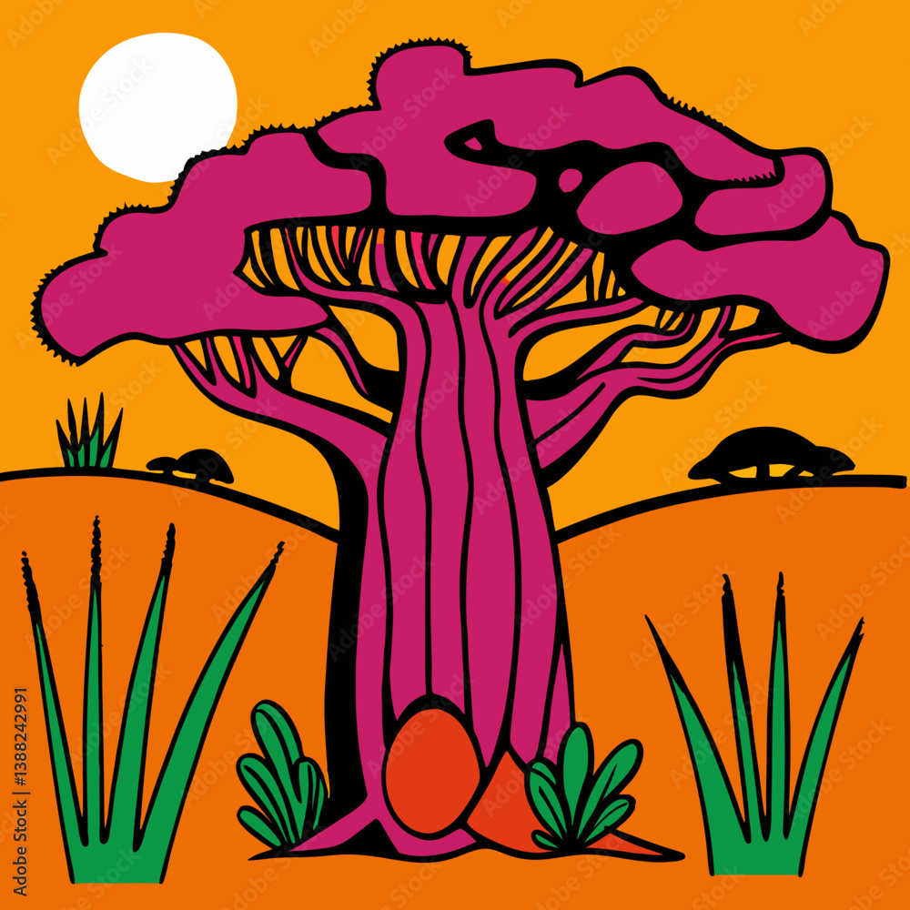 Beautiful vector illustration of the iconic Baobab Tree, also known as ...