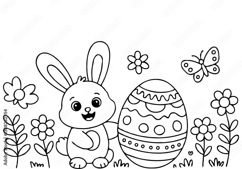 a4 colouring page bunny painting an easter egg. ready to print on ...