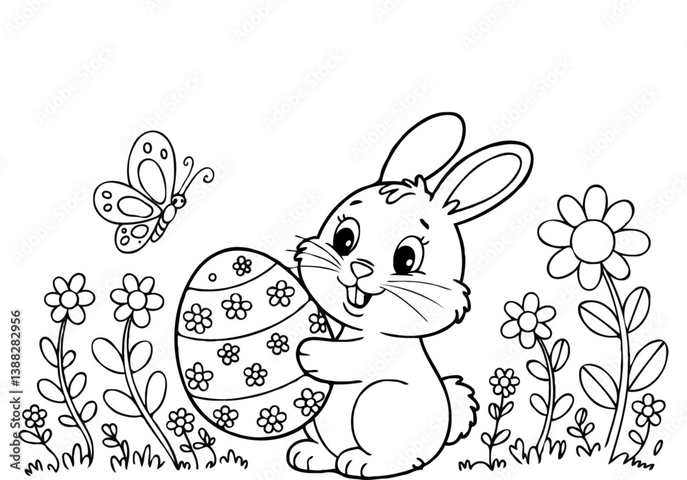 a4 colouring page bunny painting an easter egg. ready to print on ...