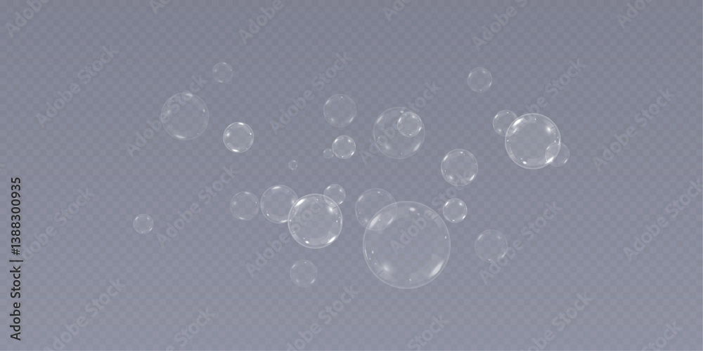 Soap Bubbles are located on a transparent background . Collection of ...