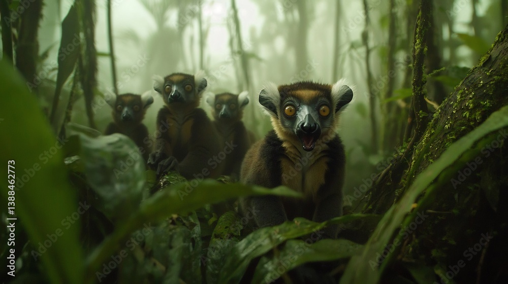 Indri lemurs singing Malagasy rainforest haunting territorial calls ...