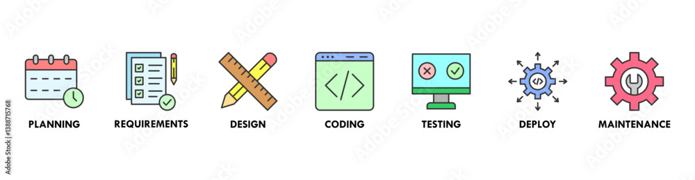 Software development life cycle banner web icon vector illustration ...