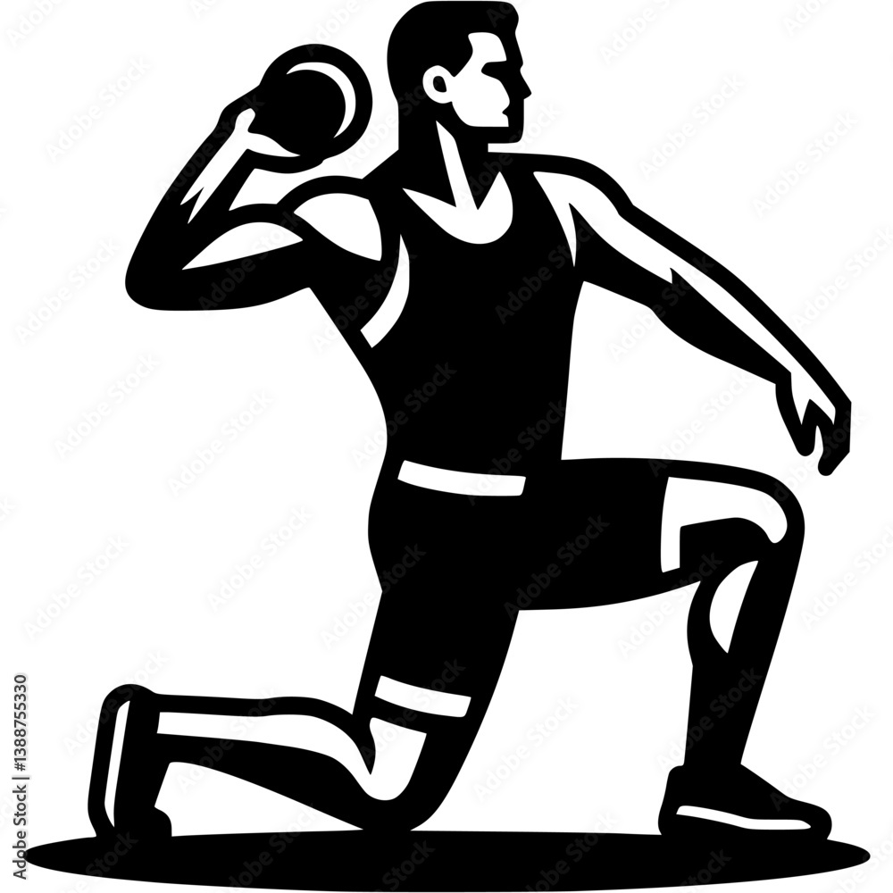 Sport emblem of track and field athlete prepares for shot put in ...