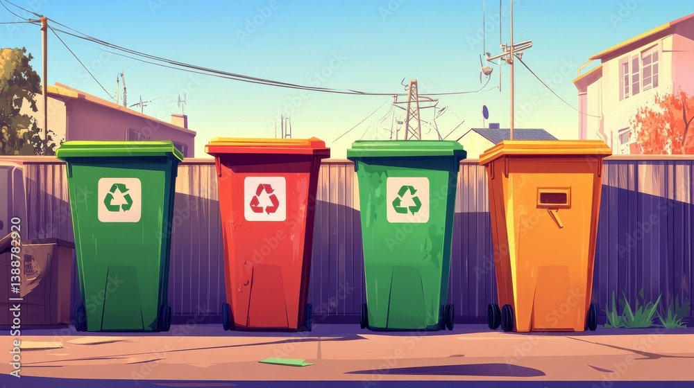 Multiple recycling bins for different types of waste, recycling, bins ...