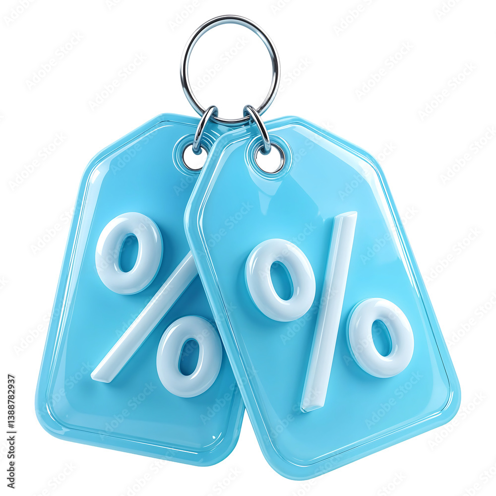 Foto de Stock 3D Light Blue Discount Tags with Percentage Symbols on ...