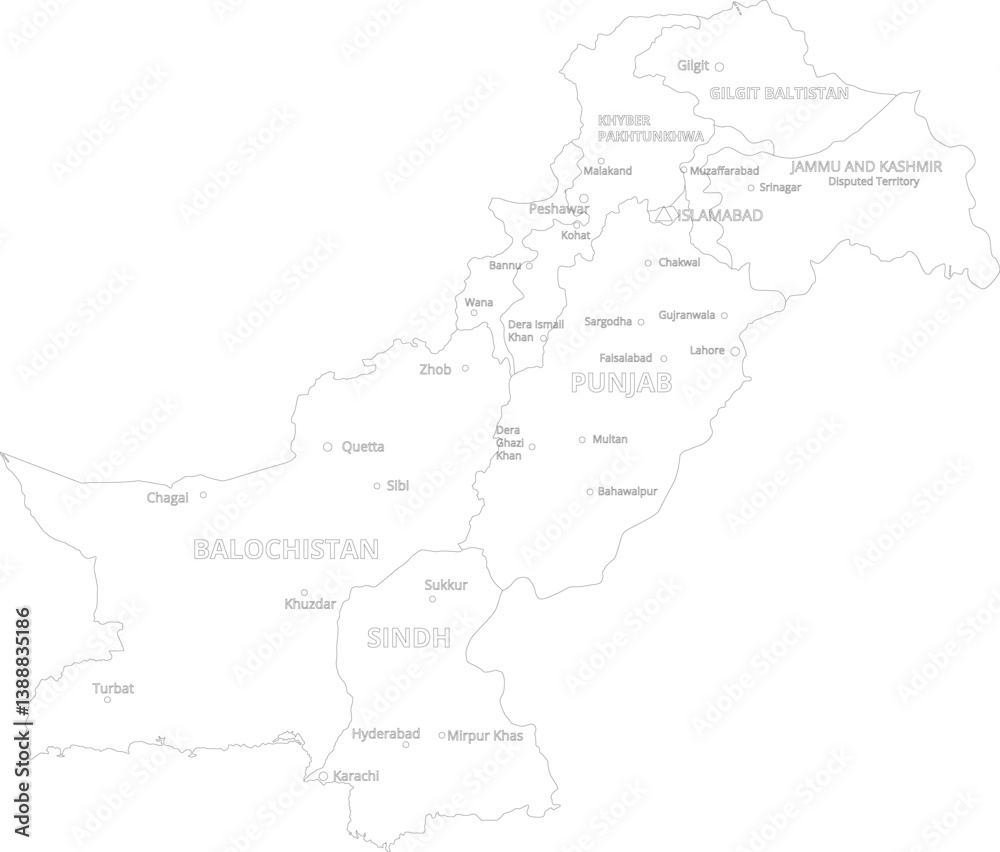 Outline Detailed Map of Pakistan Stock Vector | Adobe Stock