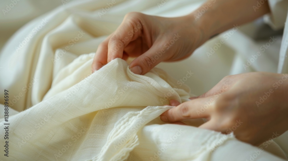 Folding: Using hands to bend fabric or paper into a compact shape, like ...