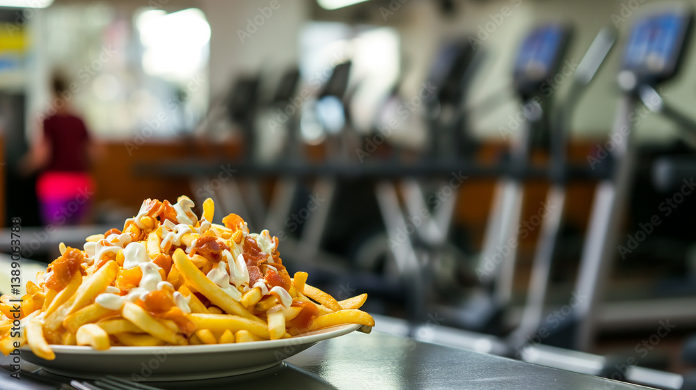 Overflowing plate with greasy fast food, french fries and cheeseburger ...