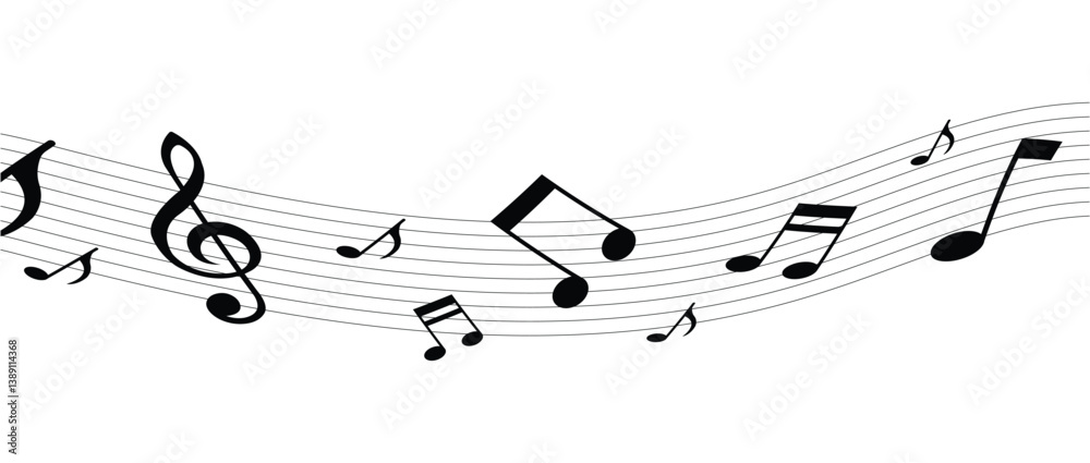 Music notes wave isolated, group musical notes background for stock ...