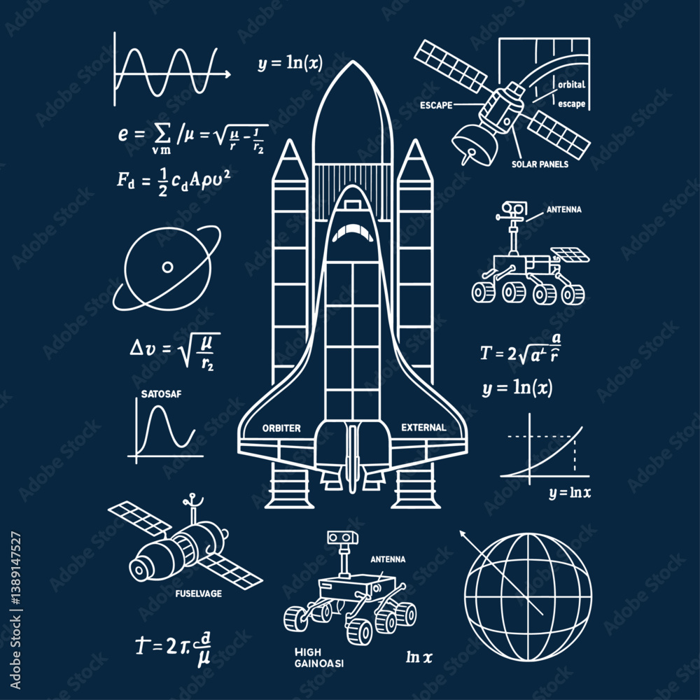 Space shuttle blueprint design, mathematical formulas and scientific ...