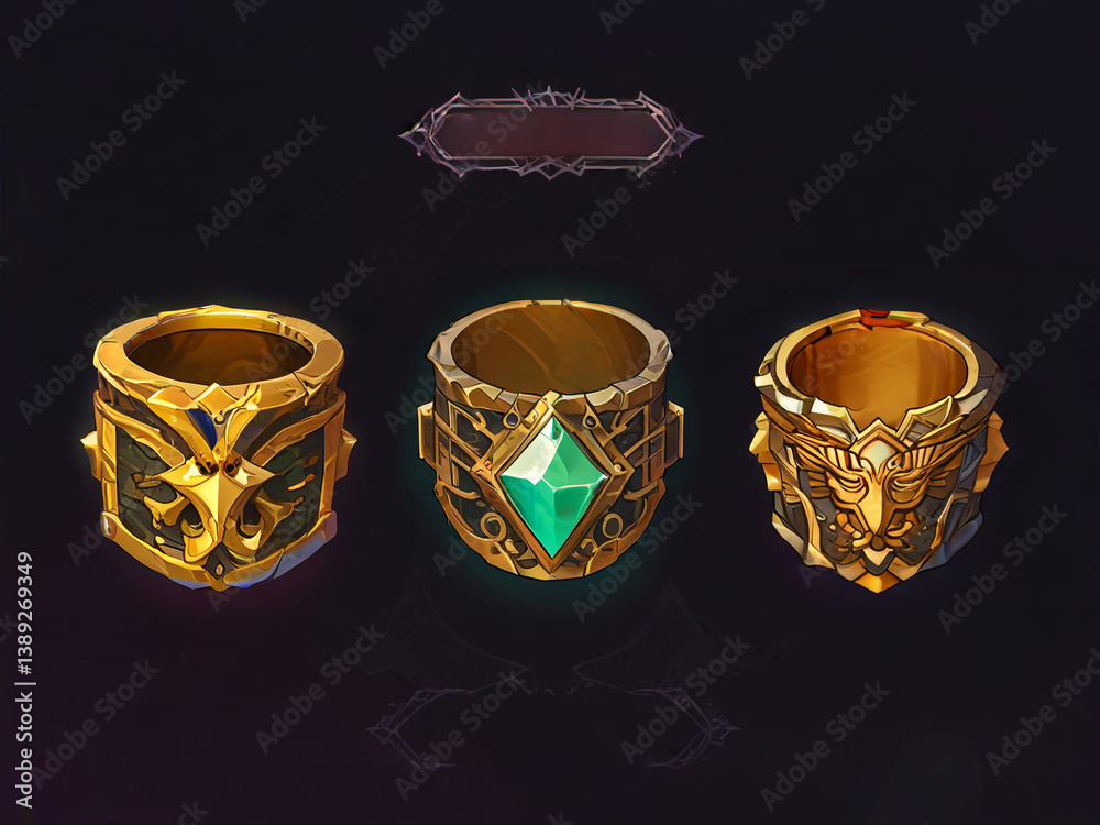 beautiful magic gold gothic ring of different types for game assets ...
