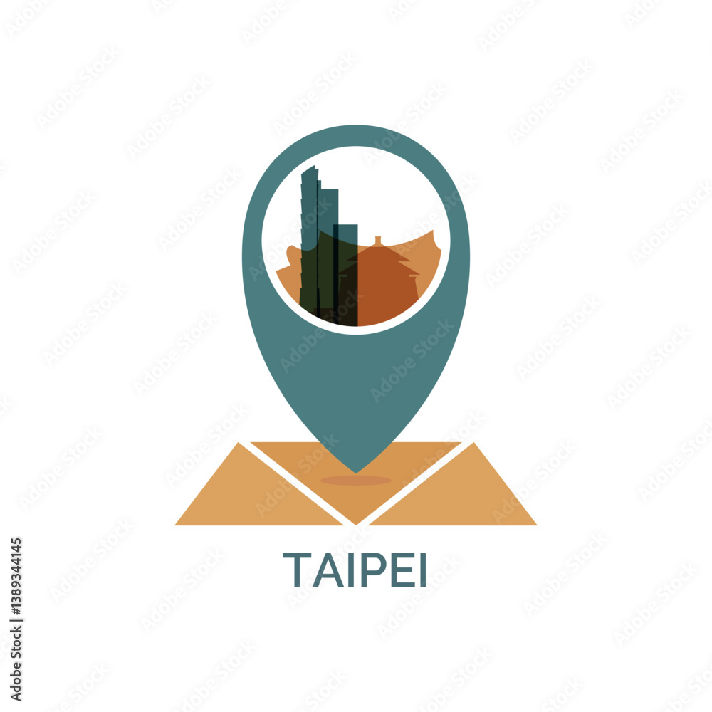 Taiwan Taipei city map pin point, geolocation icon, skyline shape ...