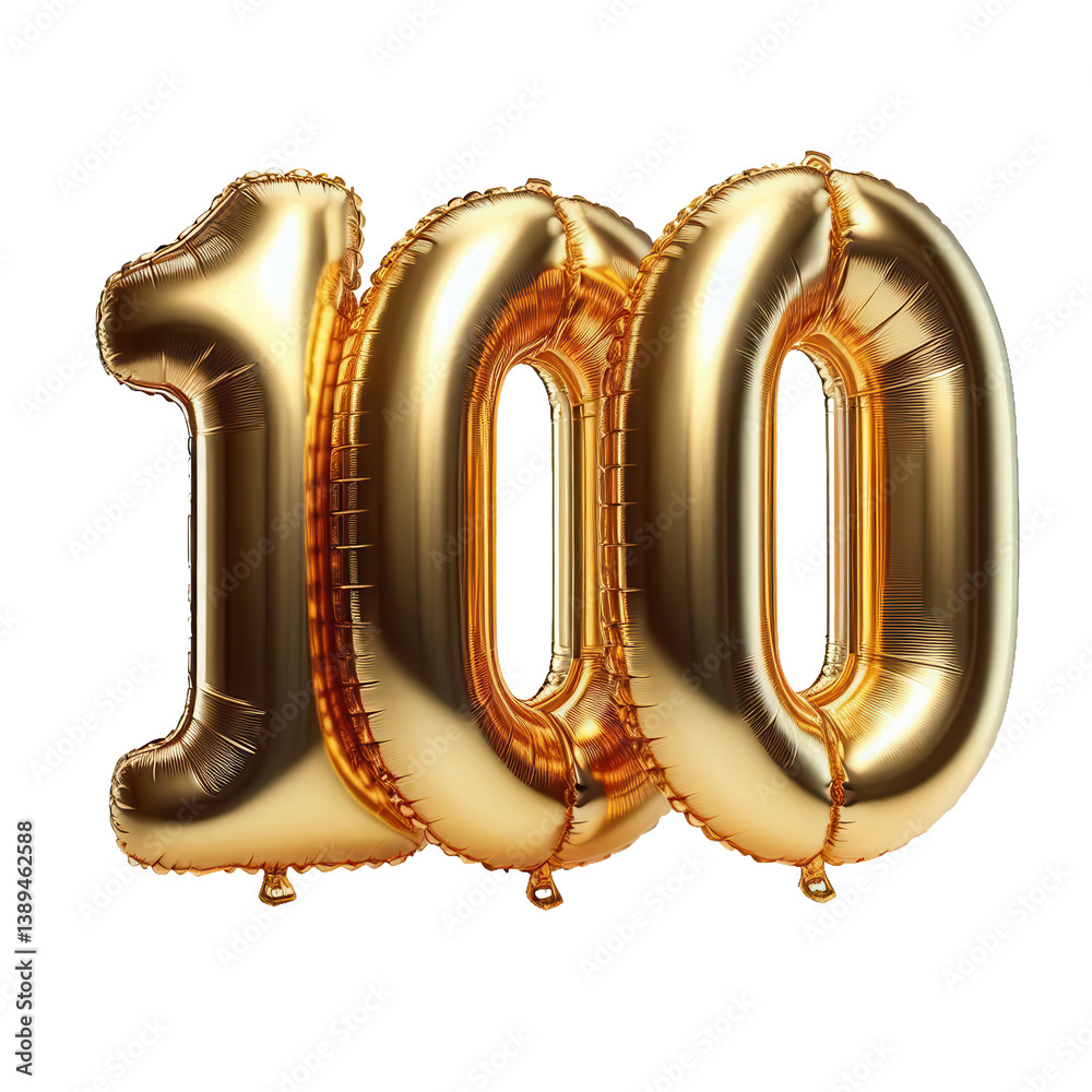 Gold metal foil balloon letters font number 100 design alphabet symbol ...