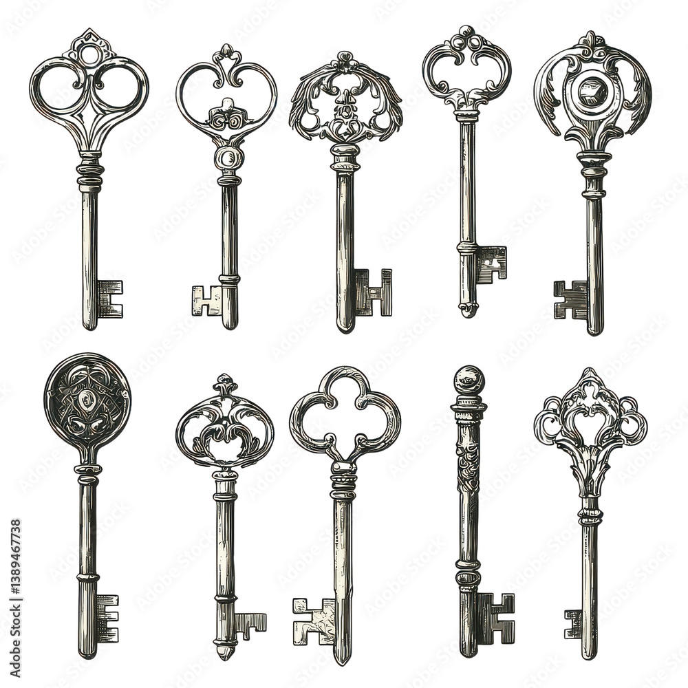 Foto de Stock Vintage key illustrations png detailed key sketch png ...