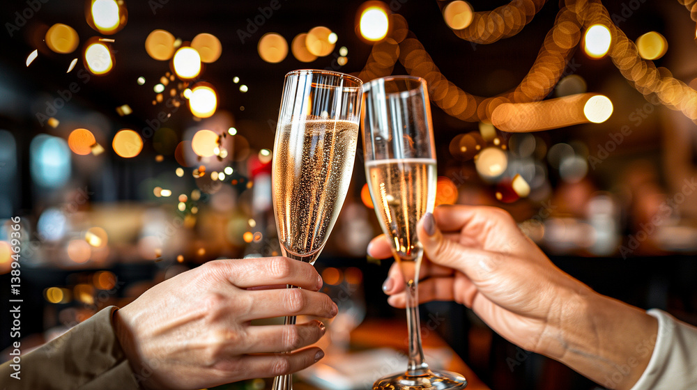Cheers to Celebration: Two hands hold champagne flutes clinking ...