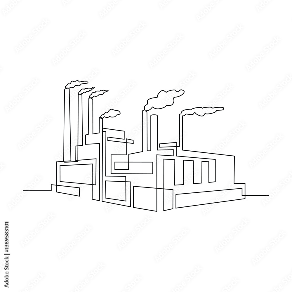 One continuous line drawing of chimney, gas turbine generator and heat ...