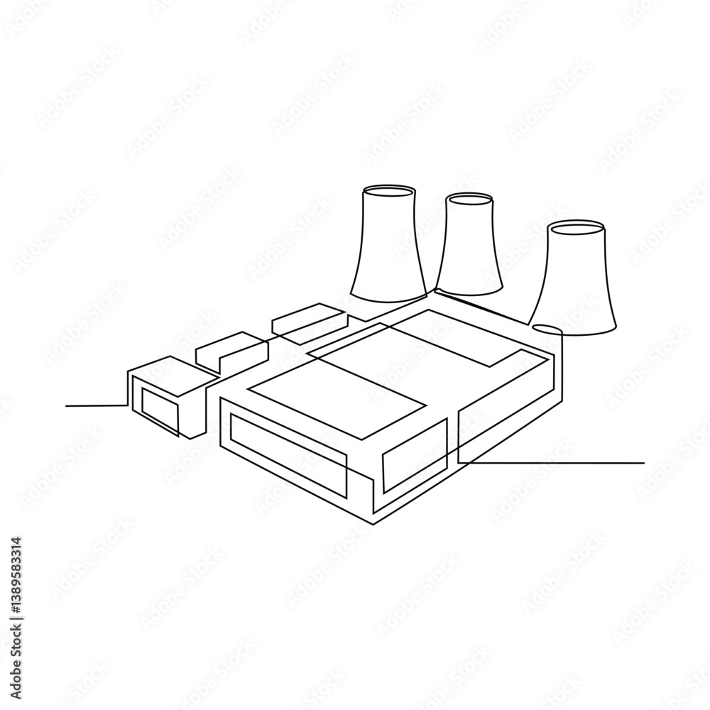 One continuous line drawing of chimney, gas turbine generator and heat ...
