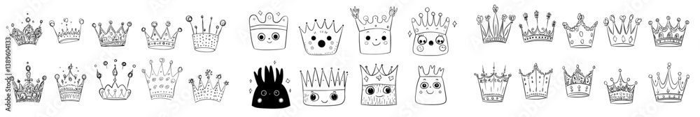Collection of royalty symbols in doodle style, including line sketches ...