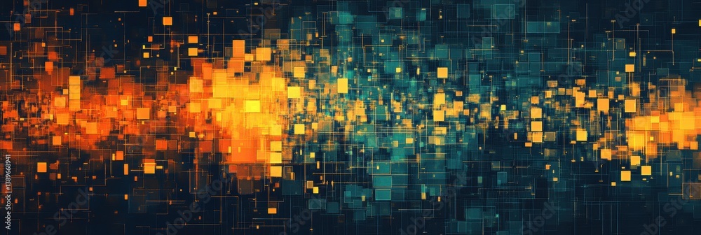 Pixelated abstract pattern with structured gaps in a modern cybernetic theme showcasing high ...