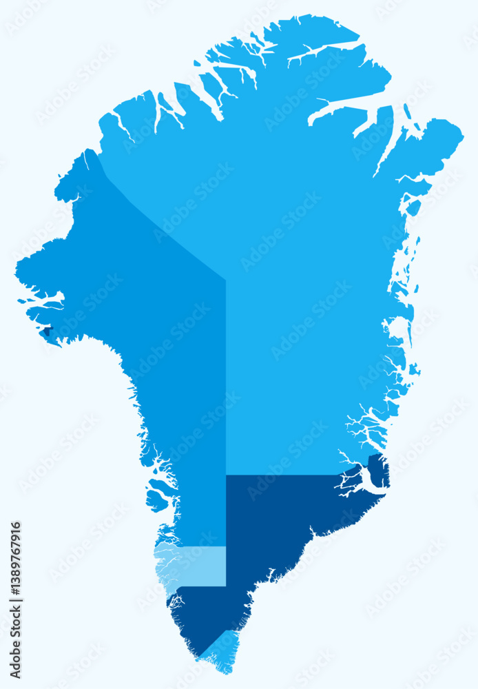 Map of Greenland with regions. Just a simple country border map with ...