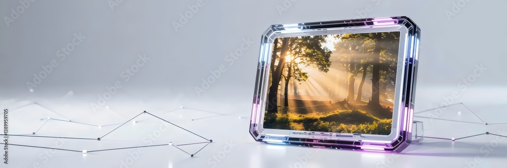 Transparent OLED frame showing forest sunrise with AI-inspired edge ...