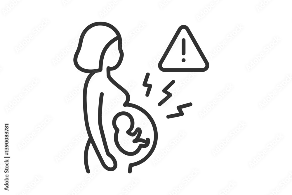 Vector icon depicting a pregnant woman experiencing distress with a ...