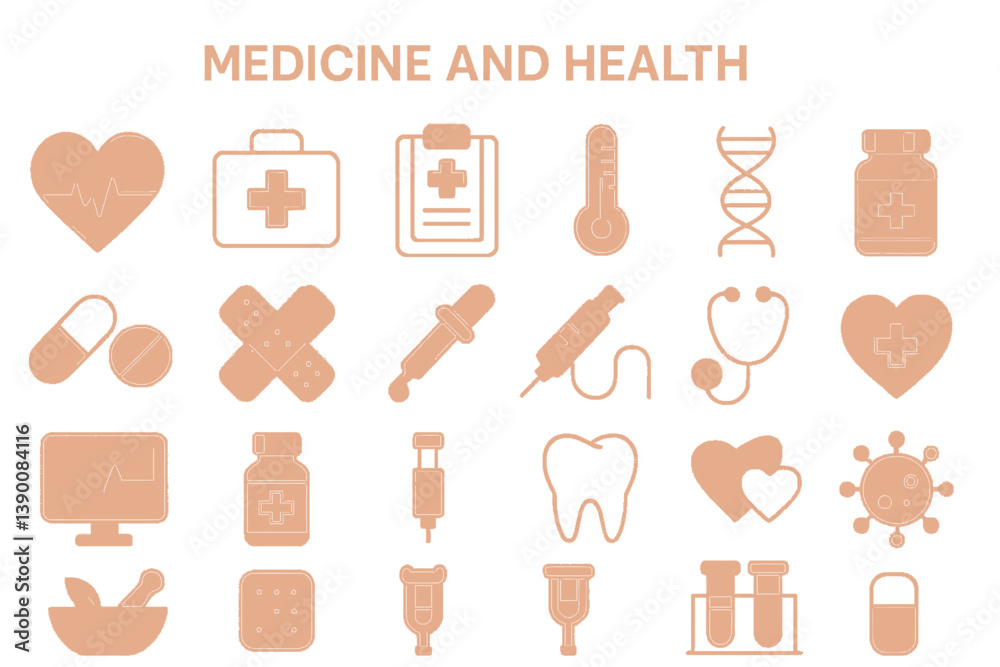 Vector icons representing various aspects of medicine and health ...