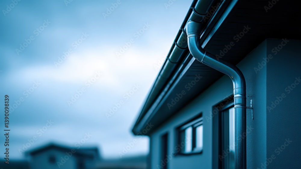 A modern building features an advanced rainwater collection system with ...