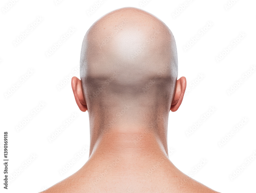Bald head close-up showing skin texture and scalp health on a ...