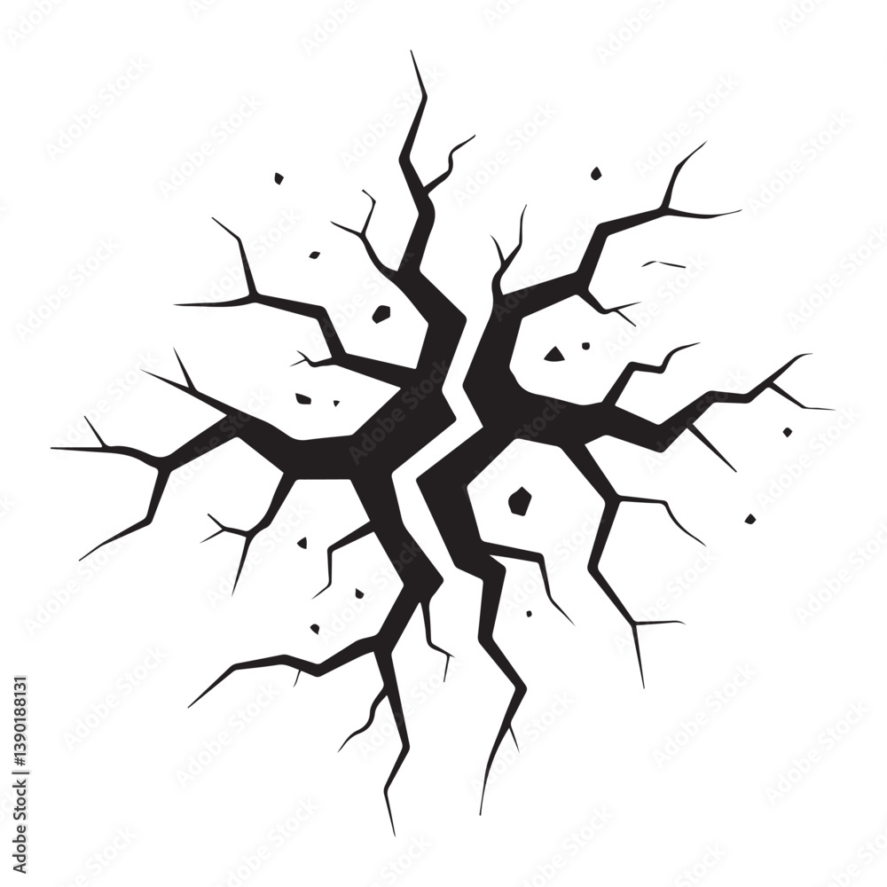 Ground split fracture line. Wall crack Vector Black silhouettes ...