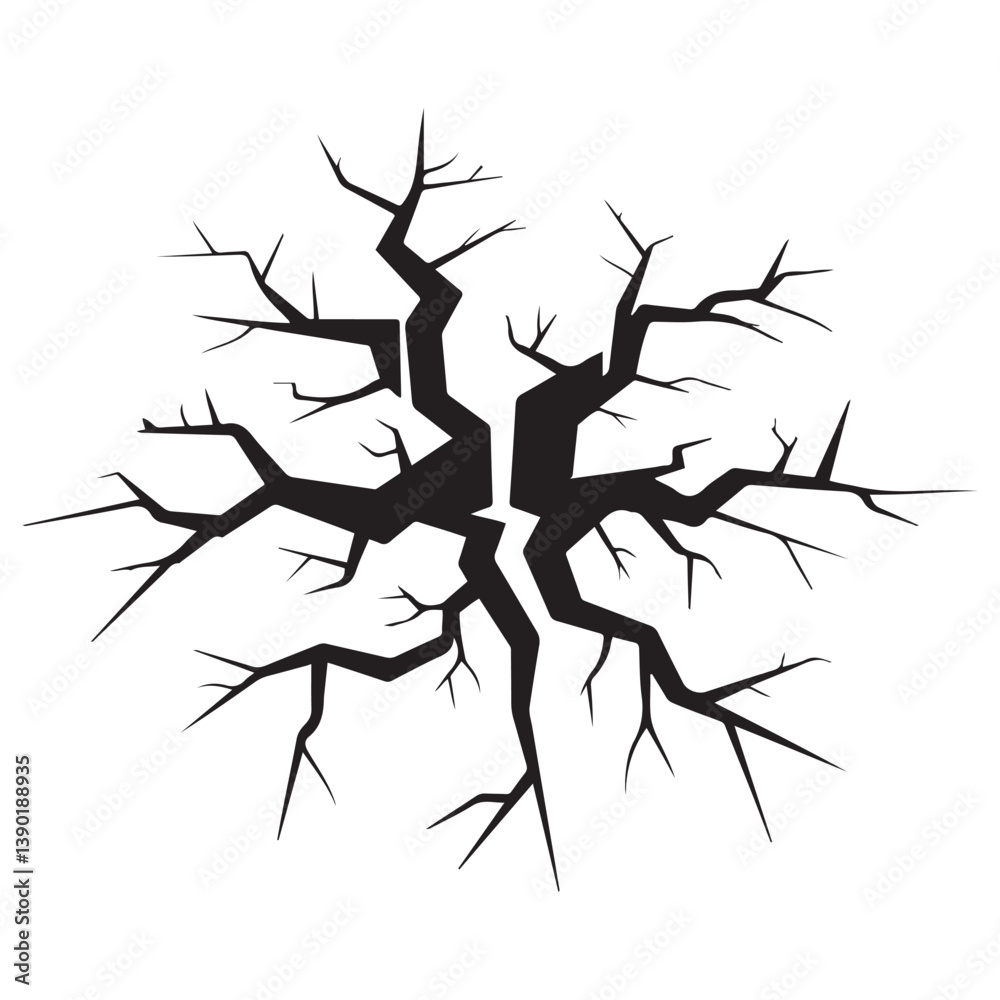 Ground split fracture line. Wall crack Vector Black silhouettes ...