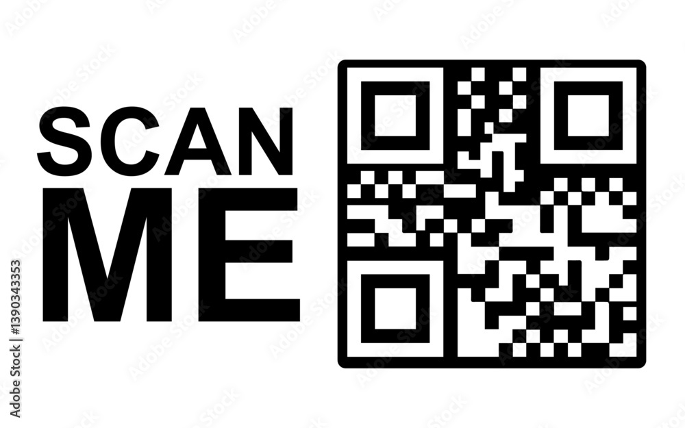 Stockvektorbilden QR Code with scan me text, vector QR code with scan ...