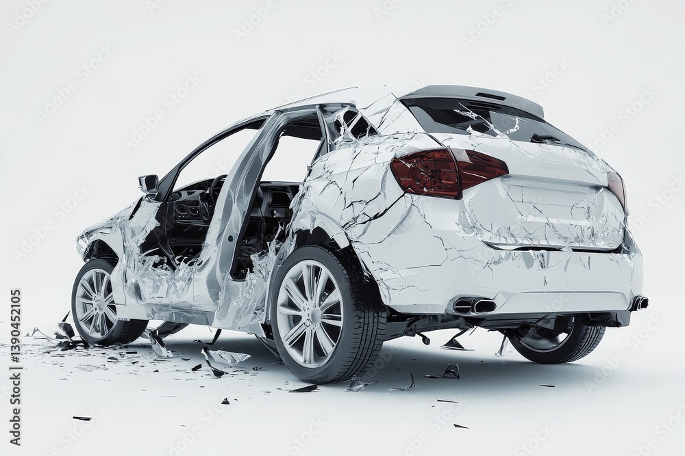 Severely Damaged Car After Accident - A wrecked white SUV, showing ...