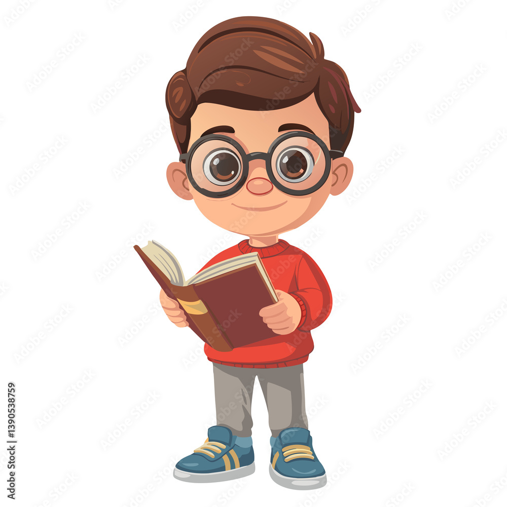 Cute Cartoon Boy Reading Book | PNG Illustration with Transparent ...