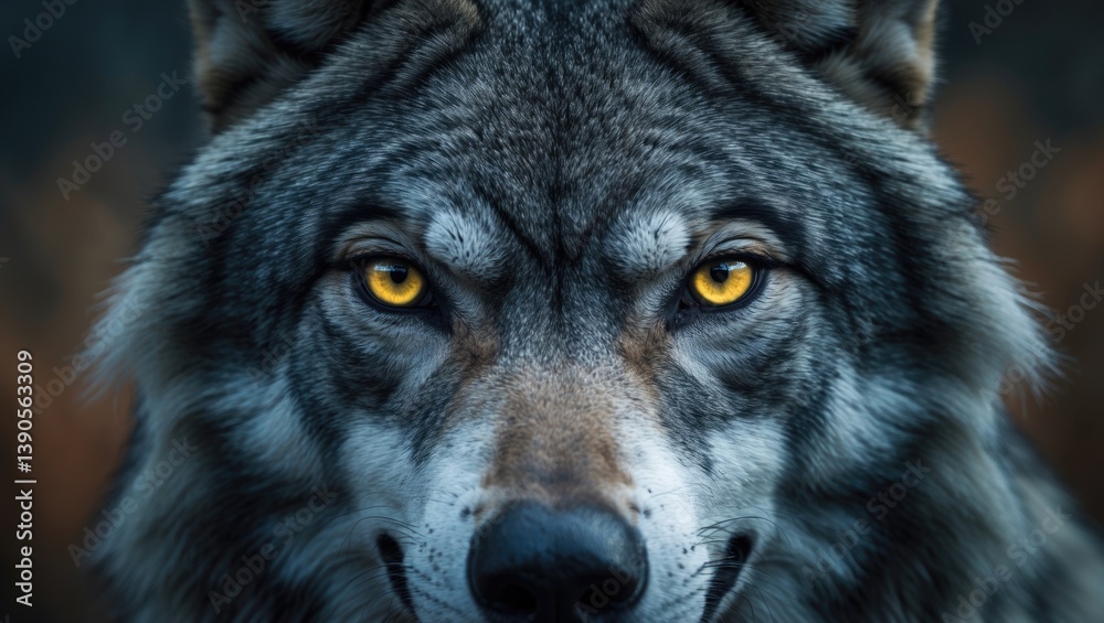 Timber wolf close-up portrait. A detailed image of a fierce wolf ...