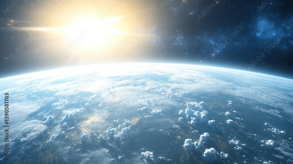 A cosmic view of Earth as atmosphere, glowing ozone layer visible from ...